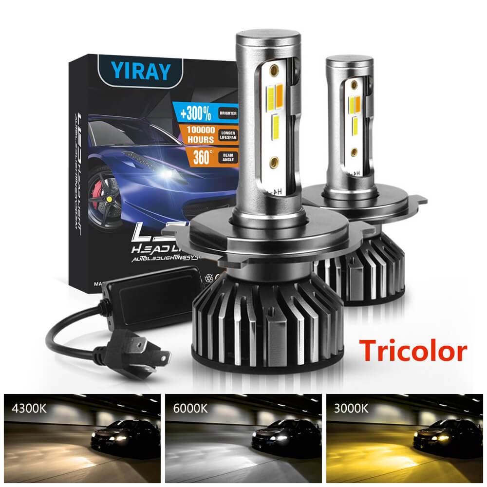 YIRAY 2PCS Tri สี LED ไฟหน้า H4 H11 H7 9005/HB3 9006/HB4 H1 H8 H9 หลอดไฟ LED CSP CHIP รถหมอก ...