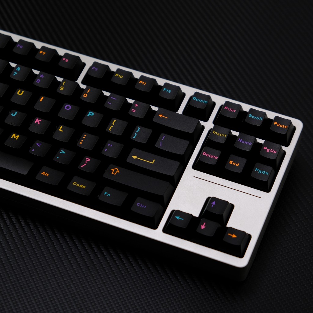Gmk Mictlán 121 คีย์ ABS double Shot Keycaps Rainbow สีสัน Fon บนสีดํา ...