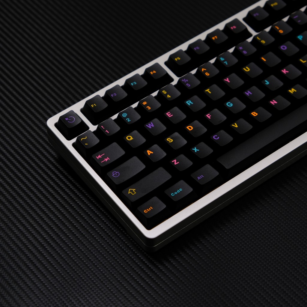 Gmk Mictlán 121 คีย์ ABS double Shot Keycaps Rainbow สีสัน Fon บนสีดํา ...