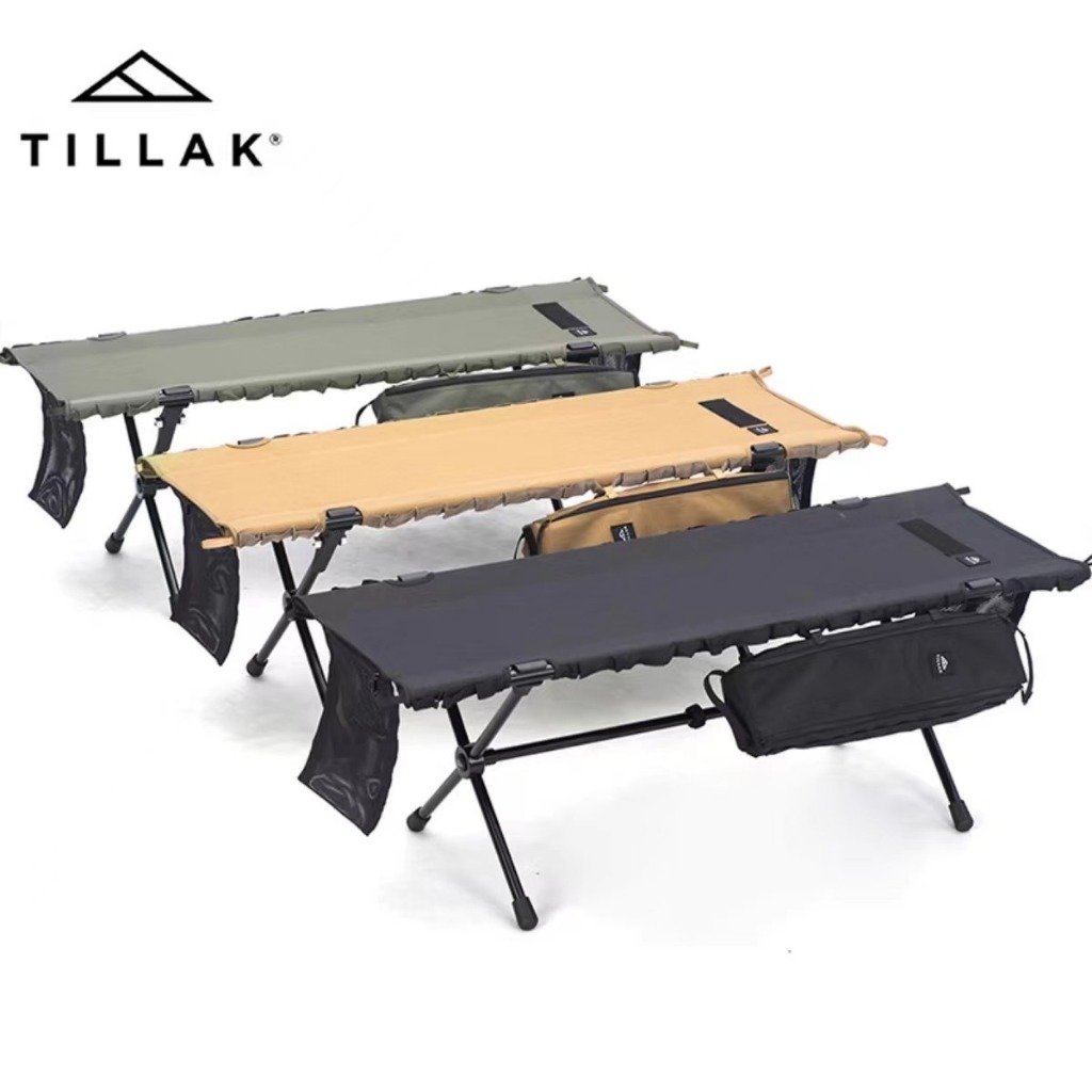 Tillak Outdoor Camping เก้าอี้คู่สีดํายุทธวิธีขับรถด้วยตนเองอลูมิเนียมพับได้ยาวสตูลน้ําหนักเบา ...
