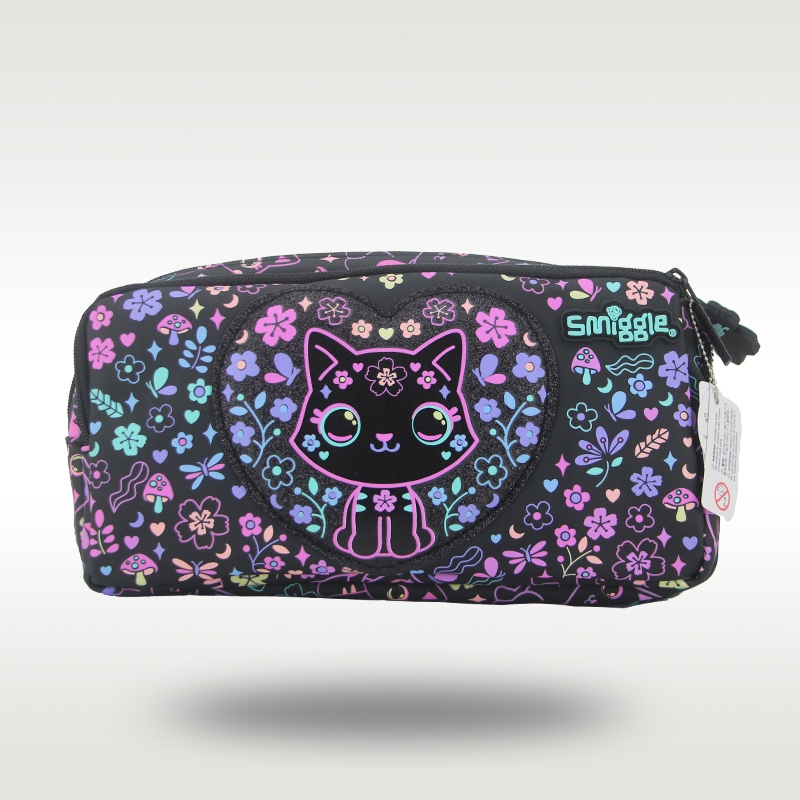 ออสเตรเลีย smiggle original กล่องดินสอเด็ก Black Flower Cat Hedgehog ...