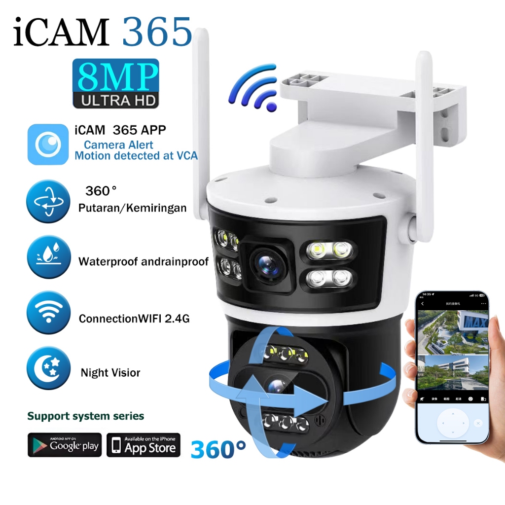 icam 365 กล้อง WiFi เลนส์คู่ 2 กล้องสามารถดู 10 ล้านพิกเซลภาพสีกลางคืน Full HD กันน้ำติดตาม ...