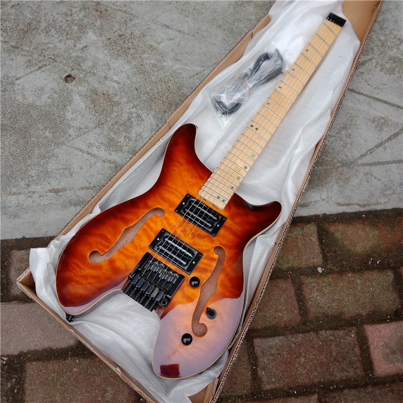 พัดลม Fretted 6 สายกีตาร์ไฟฟ้า Headless,ผ้านวม Maple Skin Top Semi ...