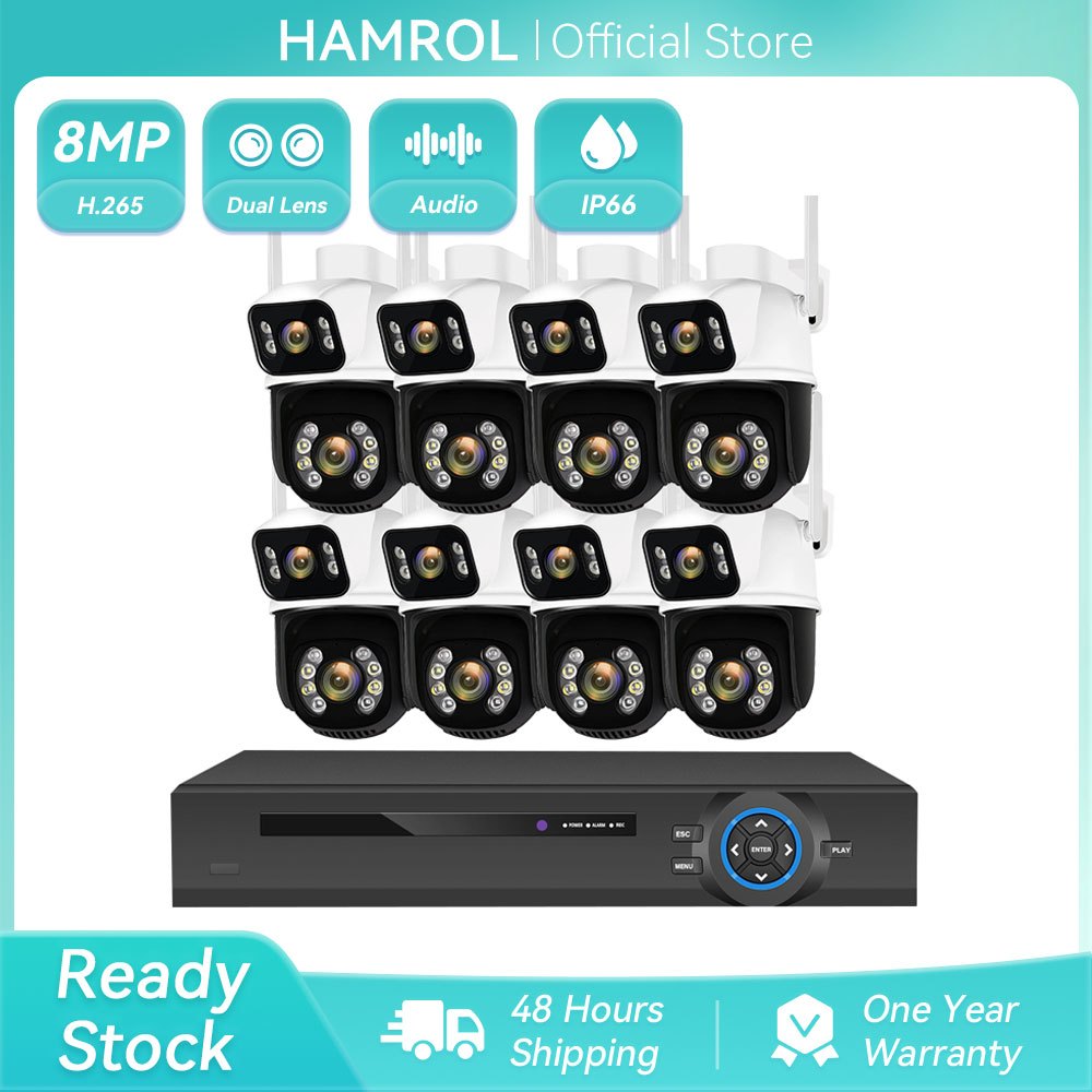 Hamrol 8MP 4K POE NVR Dual Lens PTZ POE Camera System Waterproof ...
