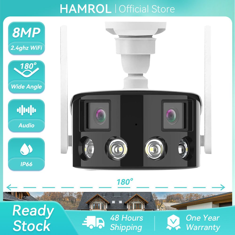 Hamrol 4K 8MP 180 ° Ultra-Wide Angle Dual-Lens Outdoor WIFI Camera Two ...