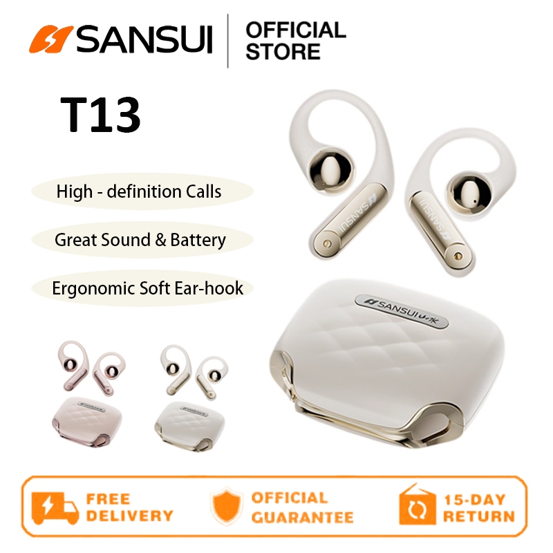 Sansui T13 OWS หูฟังบลูทูธสําหรับเด็กผู้หญิง Bluetooth 5.4,ตัดเสียงรบกวน ENC,เกี่ยวหูแบบนุ่ม ...