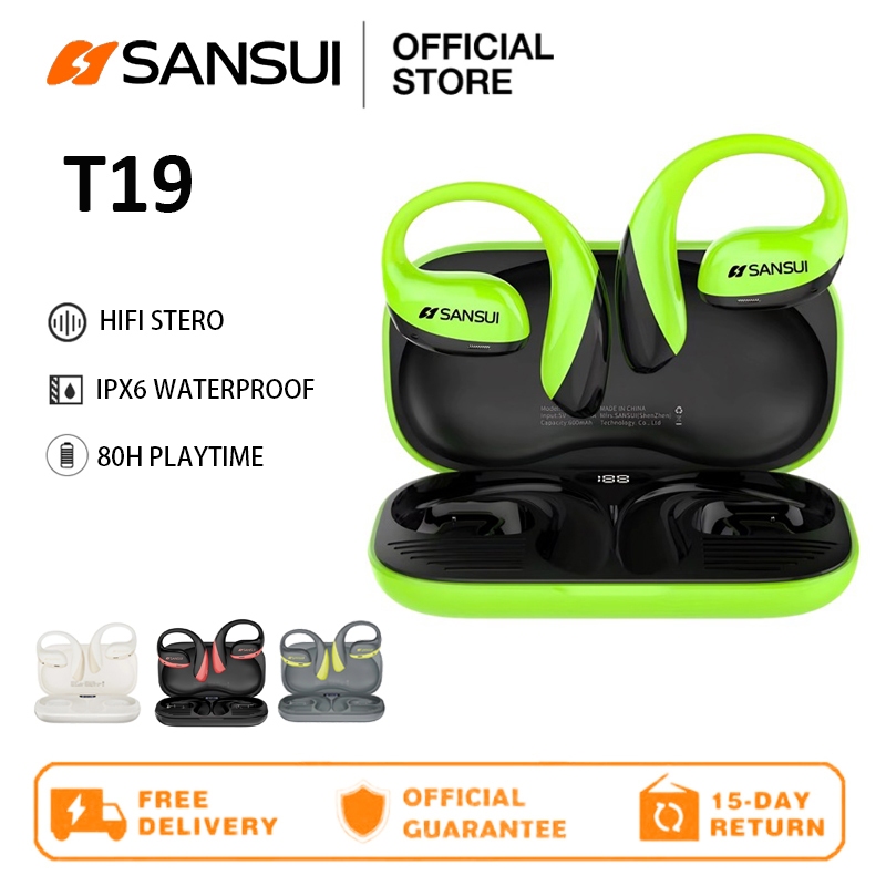 SANSUI T19 OWS หูฟังบลูทูธชุดหูฟังไร้สาย Bluetooth V5.4 ไมโครโฟนในตัวระบบควบคุมแบบสัมผัส ...