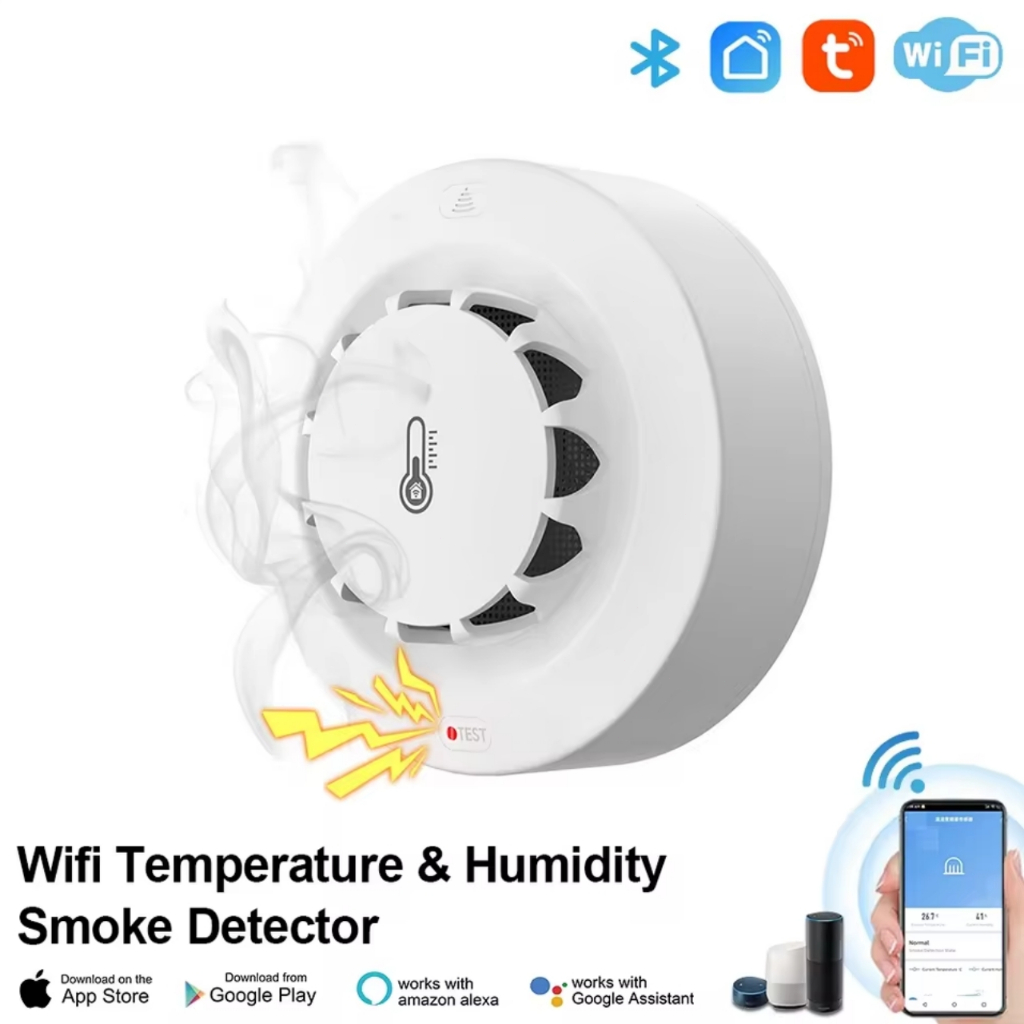 Tuya WiFi สัญญาณเตือนควันการตรวจจับอุณหภูมิและความชื้น 3 In1 ป้องกัน ...