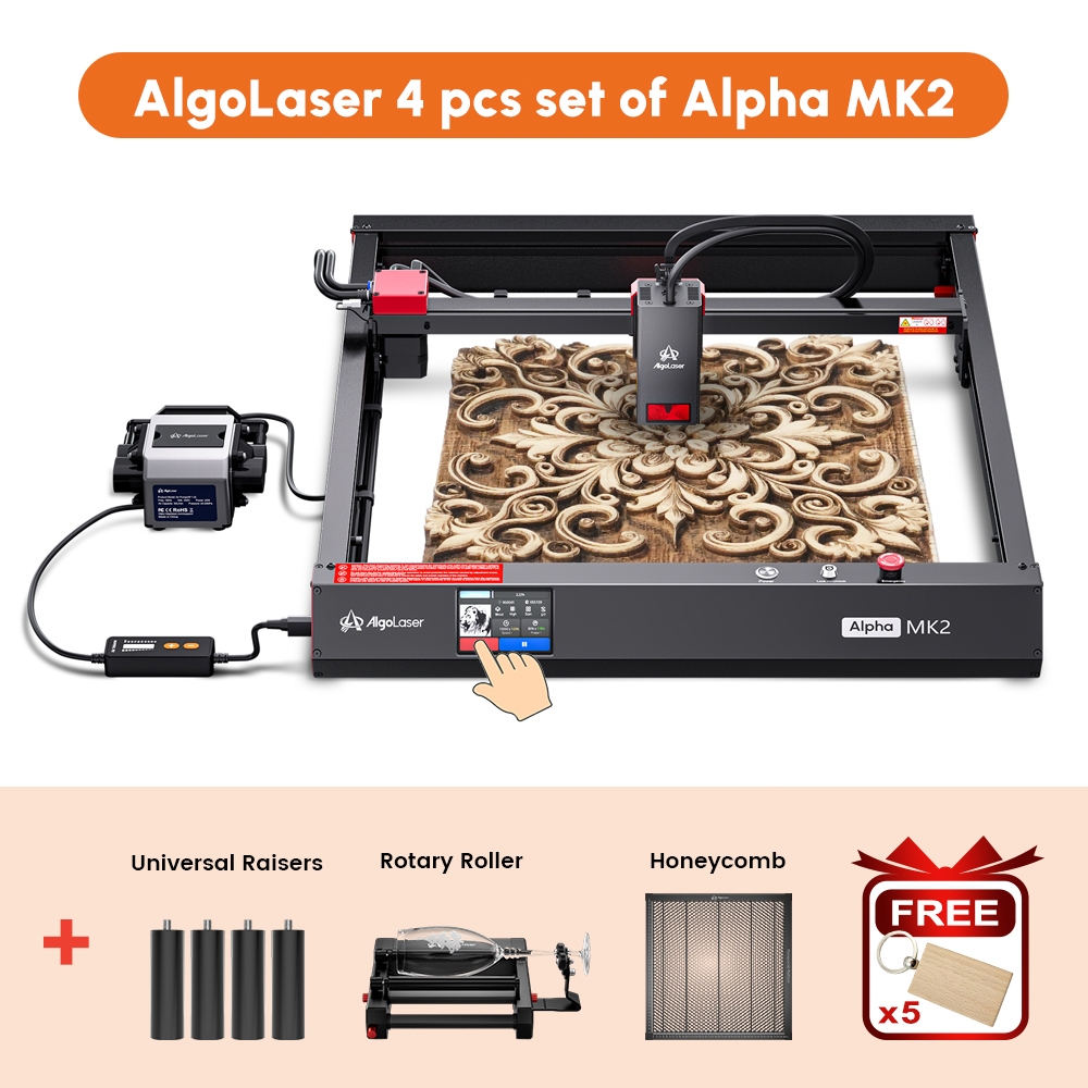 Algolaser Alpha MK2 เลเซอร์แกะสลัก 20W เอาต์พุตหน้าจอสัมผัส App Offline Control สําหรับโลหะ MDF ...