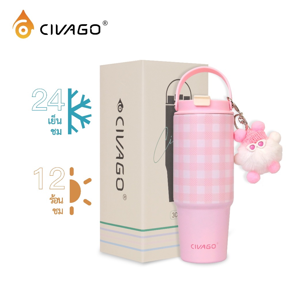 CIVAGO （30oz）แก้วเก็บความร้อนแบบมีหลอดสำหรับเด็กผู้หญิงแก้วมีความจุขนาด ...