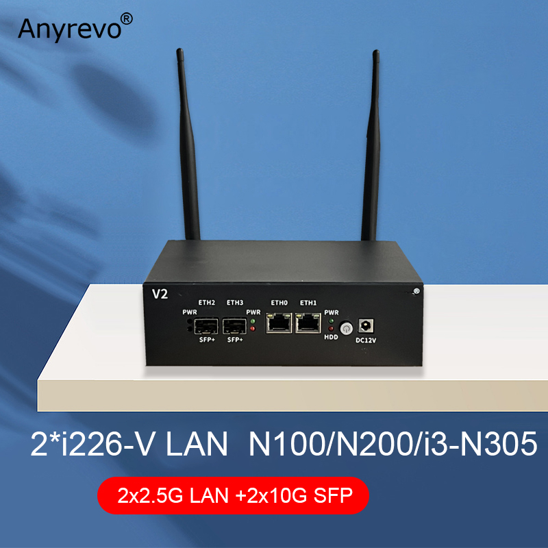 12th Gen Intel i3 N305 N100 N200 พัดลม Mini PC 2*10G SFP+ 2*i226-V 2.5G ...