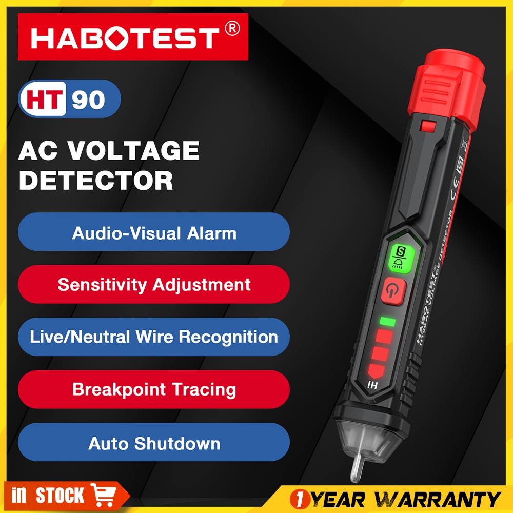 Habotest HT90 เครื่องตรวจจับแรงดันไฟฟ้า AC 12V/48V ~ 1000V NCV ปากกา ...