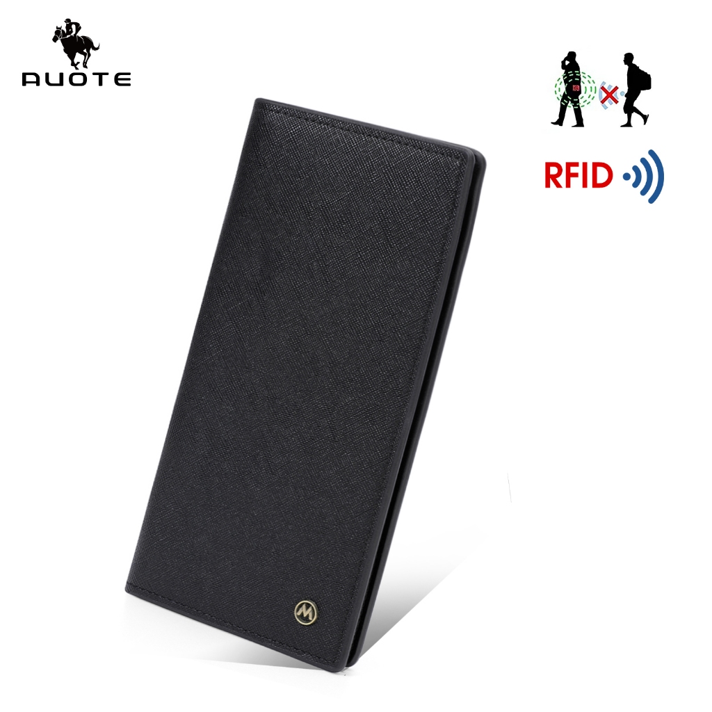 AUOTE RFID Block Long Wallet Retro Long Wallet Coin Bag Soft PU Wallet ...