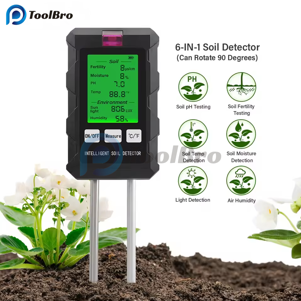 ดิจิตอล 6-in-1 เครื่องตรวจจับดินดิน Fertility Analyzer Moisture PH ...