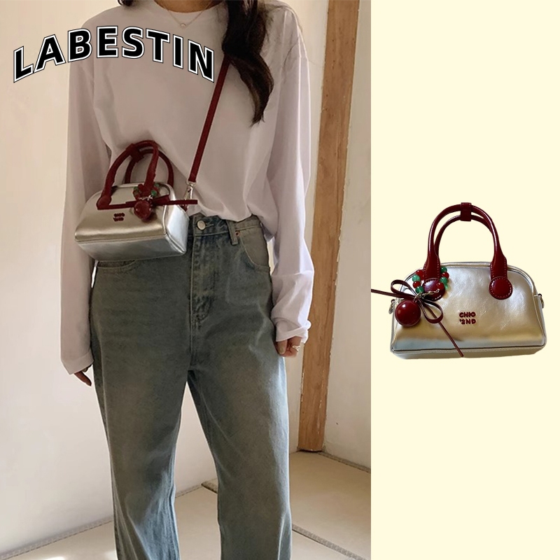 LABESTIN กระเป๋าจิ๋ว สีเงิน คันธนู กระเป๋าถือ น่ารัก หนังนิ่ม เงา ...