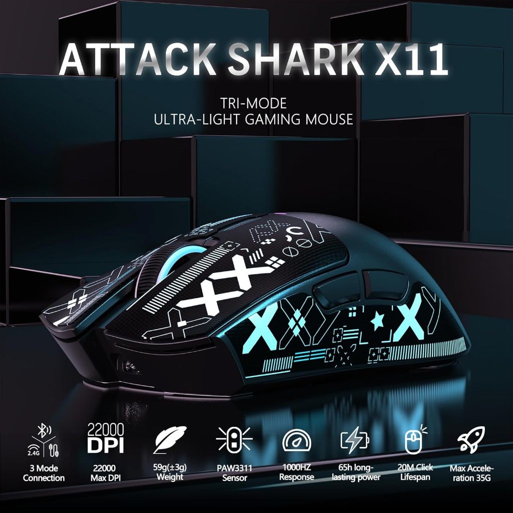 ATTACK SHARK X11 RGB เมาส์เกมมิ่งไร้สาย PAW3311 น้ําหนักเบา คีย์บอร์ด3 ...