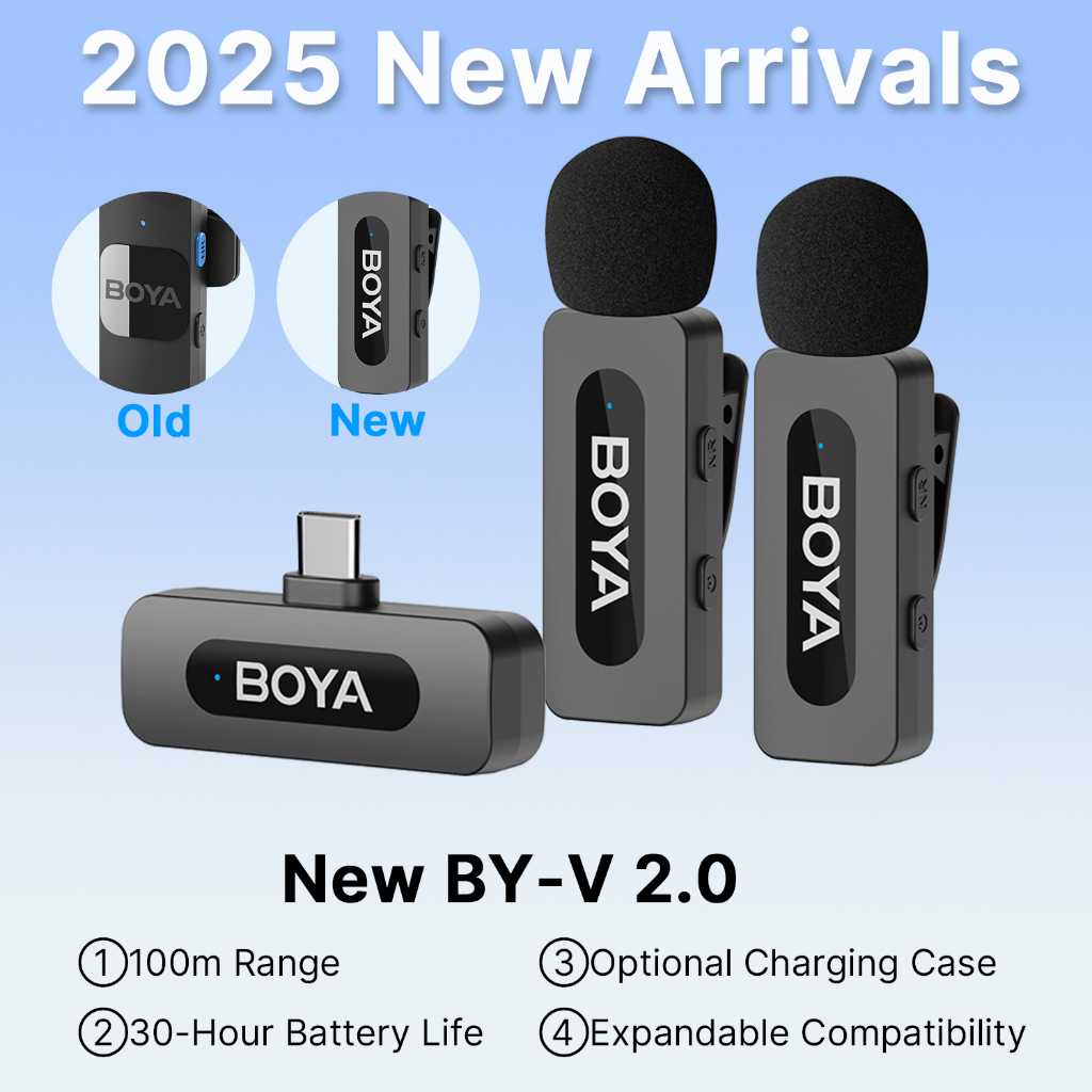 BOYA BY-V1/V2 2.4GHz Wireless Microphone ไมค์ไร้สาย ไมค์ตัดเสียงรบกวน สำหรับ iPhone Type-C การ ...