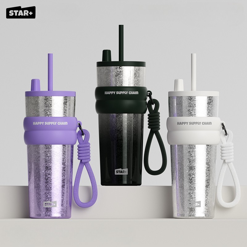 Star + ขนาดใหญ่-ความจุฟาง ขวดน้ำร้อน แก้ว star plus เคลือบเซรามิค ผู้ชาย ถ้วยรถยนต์ ถ้วยกาแฟ ...