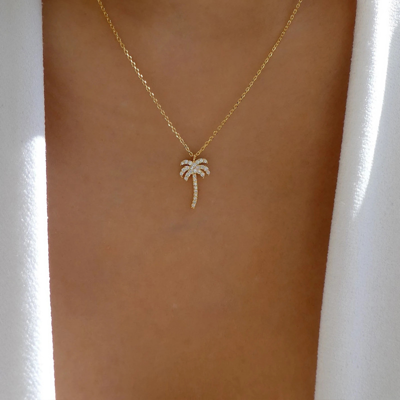 Jushi Diamond Encrusted Coconut Tree จี้สร้อยคอแฟชั่นวันหยุดของขวัญ ...