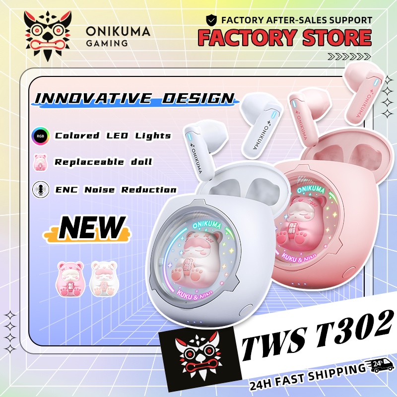 ONIKUMA T302 หูฟังน่ารัก TWS บลูทูธ 5.3 หูฟังไร้สายช่องเซอร์ราวด์เสมือน | Shopee Thailand