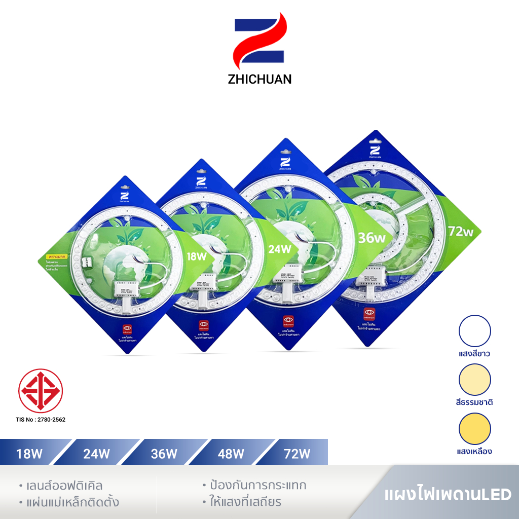 ZHICHUAN แผงไฟเพดานled 18w/24w/36w/48w/72w/48w3/72w3 3แสง สินค้าพร้อม ...