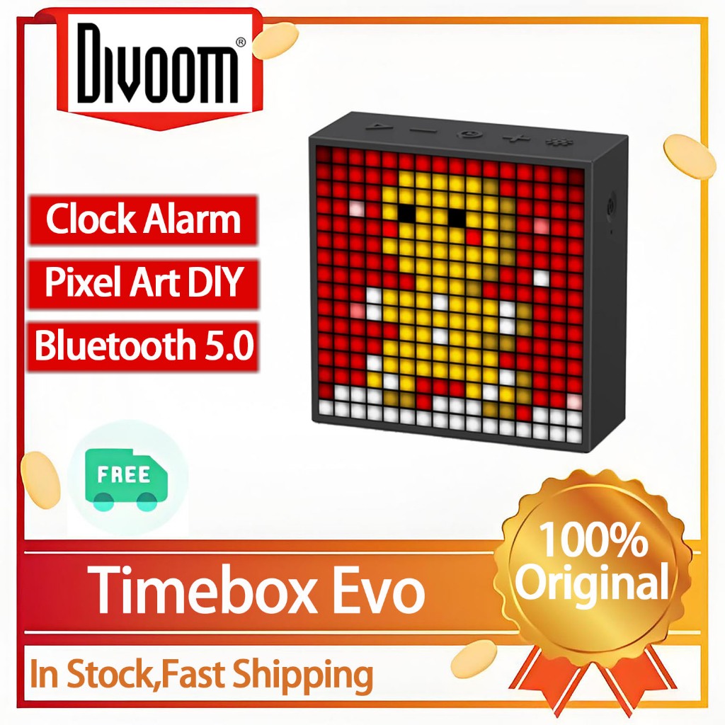 Divoom Timebox Evo ลําโพงพกพาบลูทูธพร้อมนาฬิกาปลุกจอแสดงผล LED ที่ตั้งโปรแกรมได้สําหรับ Pixel ...