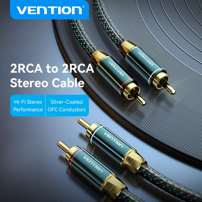 Vention 2RCA ถึง 2RCA สายสัญญาณเสียง Hi-Fi Multi-layer Shield ผ้าฝ้ายถักสาย RCA สําหรับ TV CD ...