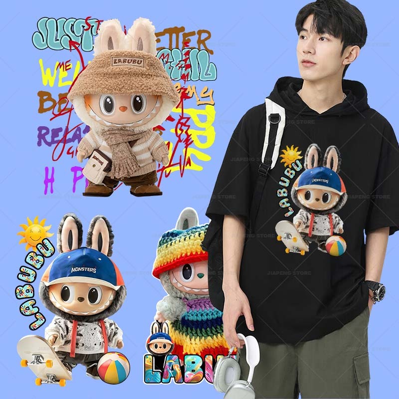 Labubu Iron on แพทช์บนสติกเกอร์เสื้อผ้า POP MART การ์ตูนการถ่ายเทความ ...