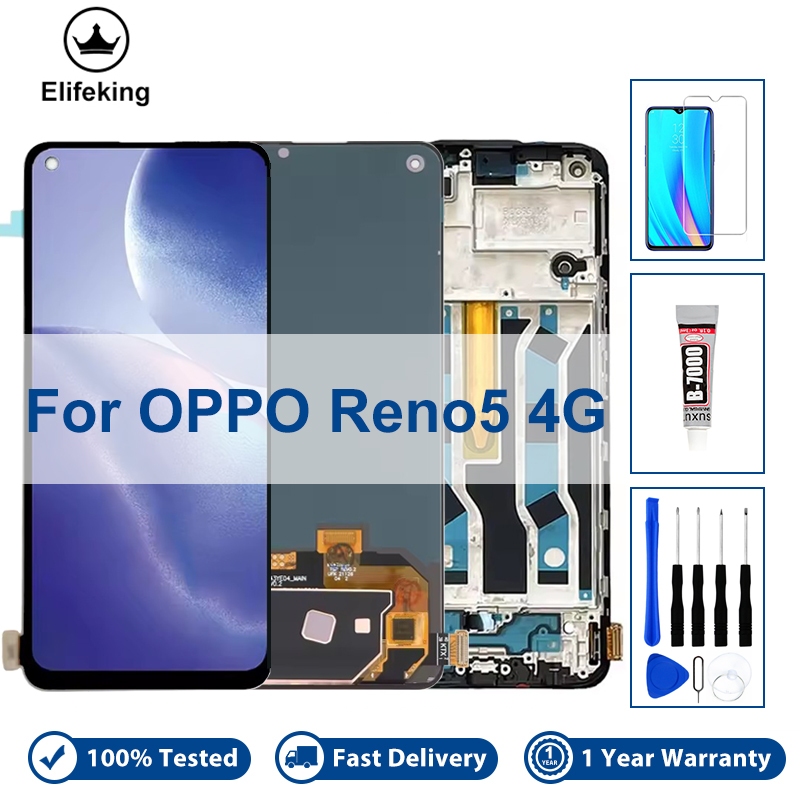 ไม่มีมุมตาย LCD สําหรับ OPPO Reno5 4G จอแสดงผลชุดหน้าจอสัมผัสพร้อมกรอบ ...