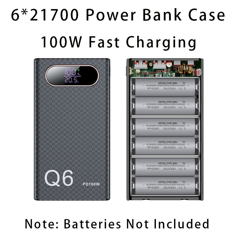 Q6 21700 PD 100W Fast Charging power Bank กรณีชุด 20V 5A DIY 6 PCS ...