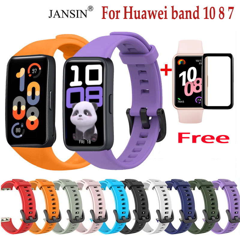 สาย huawei band 10 สายนาฬิกาข้อมือซิลิโคน พร้อมฟิล์มกันรอยหน้าจอ สำหรับ huawei band 8 7 smart ...