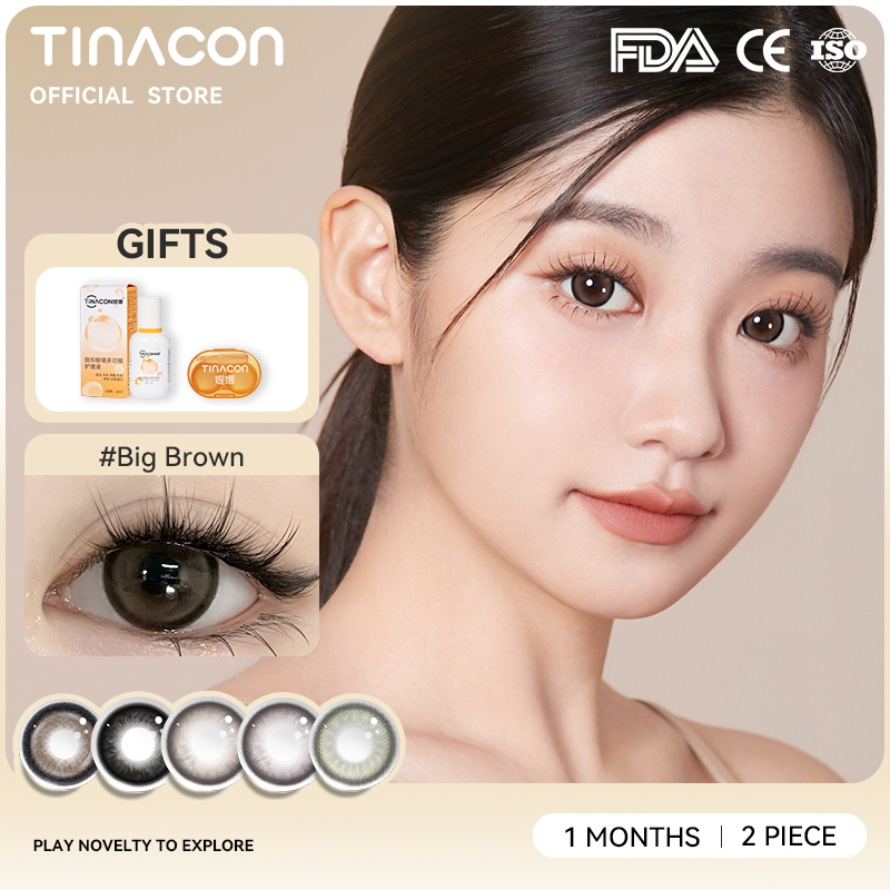 Tinacon คอนแทคเลนส์ Brown คอนแทค คอนแทคเลนส์รายเดือน DIA 14.2/14.5mm ค่าสายตา 0-8 1 คู่ (2 เลนส์ ...