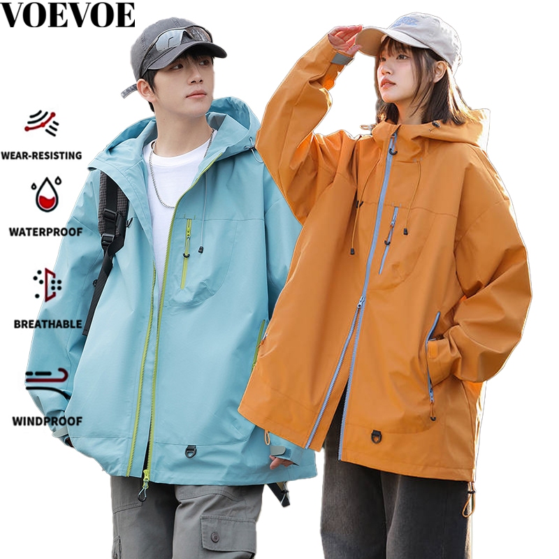 Voevoe เสื้อแจ็คเก็ตผู้หญิงและผู้ชายเสื้อแจ็คเก็ตกลางแจ้งกันน้ํากันลมหลวม | Shopee Thailand