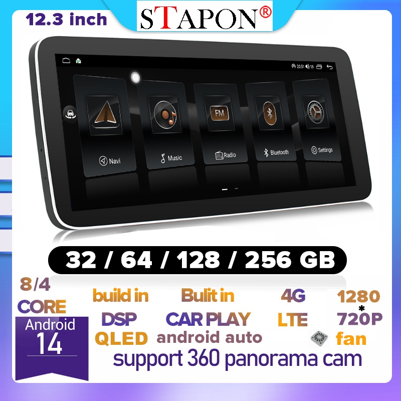 Stapon 12.3 นิ้ว 2 4 6 8GB RAM Android14 qled SCREEN carplay android ...
