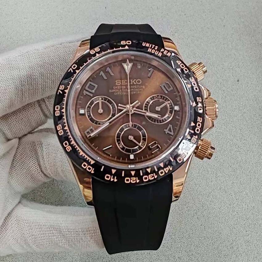 Rose Gold Quartz Chronograph Watch 40mm Stainless Steel Case Rubber ...