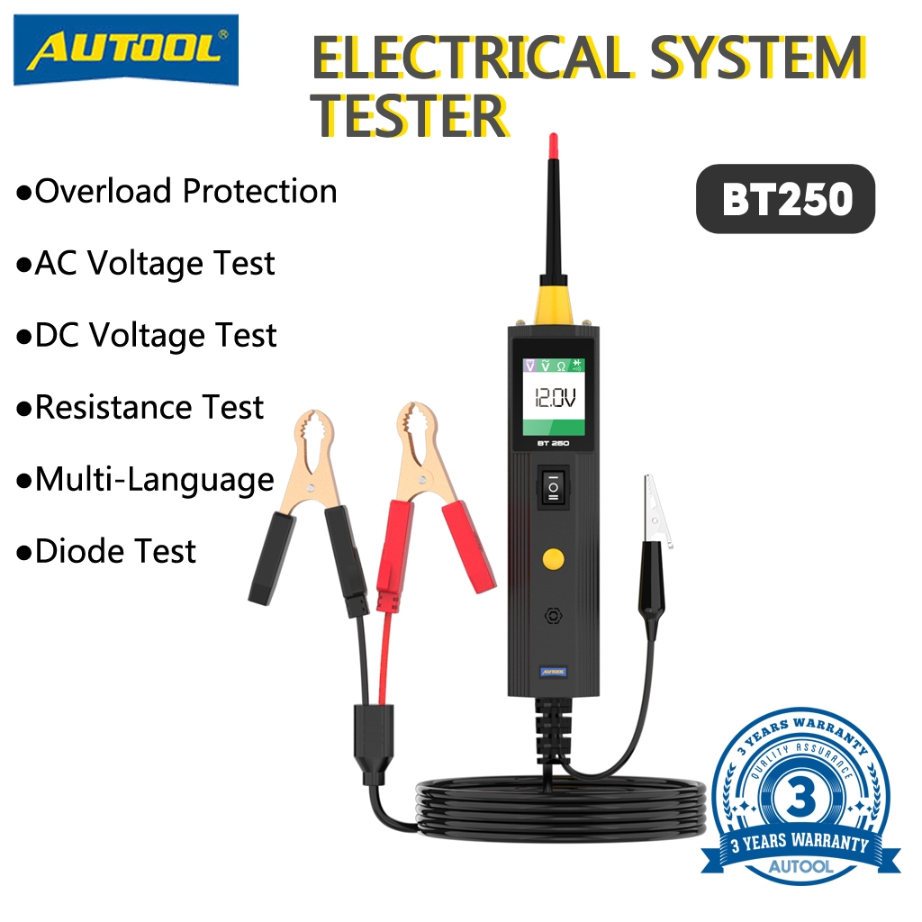 AUTOOL BT250 Auto 6V 12V 24V AC DC รถ เครื่องทดสอบวงจรแรงดันไฟสำหรับ ...