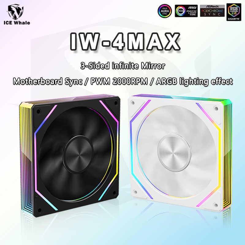 Ice Whale IW-4MAX ARGB พัดลมเคส 120 มม.3 ด้านเต็มหน้าจอ Infinite Mirror เมนบอร์ดแสง Sync 2000RPM ...