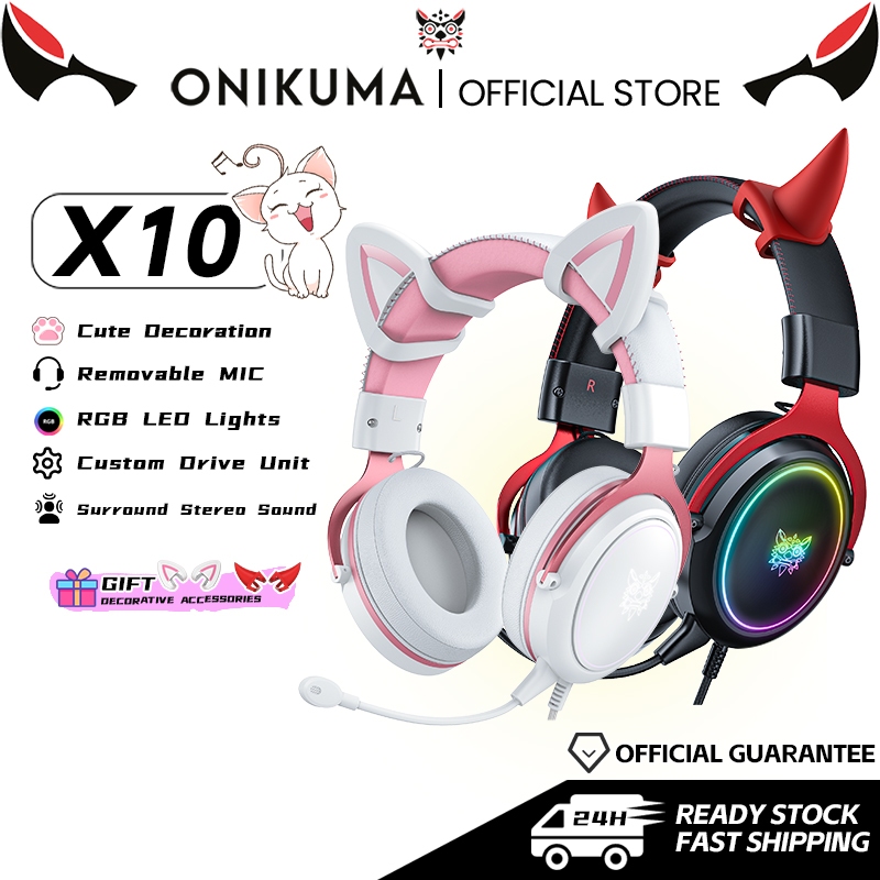 ONIKUMA X10 หูฟังเกมมิ่งหูแมว ไมโครโฟนถอดได้ ตัดเสียงรบกวน หูฟังแบบมี ...