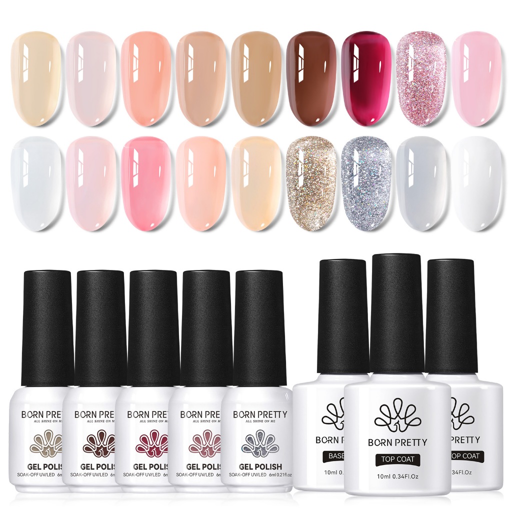 Born PRETTY Jelly Color Gel ยาทาเล็บโปร่งแสงสีชมพู Nude White Soak Off ...