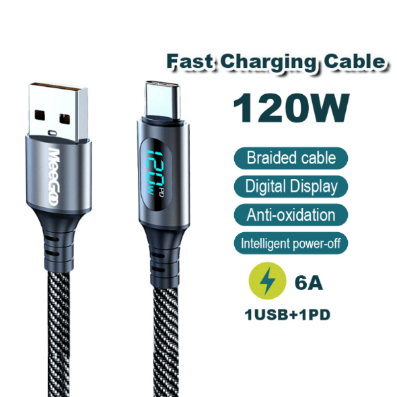 MeeCoo สายชาร์จ 120W 6A ชาร์จเร็ว มีน้าจอแสดงผลดิจิตอล ยาว 1เมตร/ 2เมตร ...