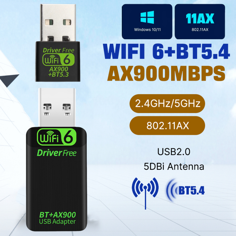 Wifi 6 AX900 BT5.4 อะแดปเตอร์ USB WiFi USB Dongle Dual Band 2.4G/5GHz การ์ดเครือข่าย WiFi ไร้สาย ...