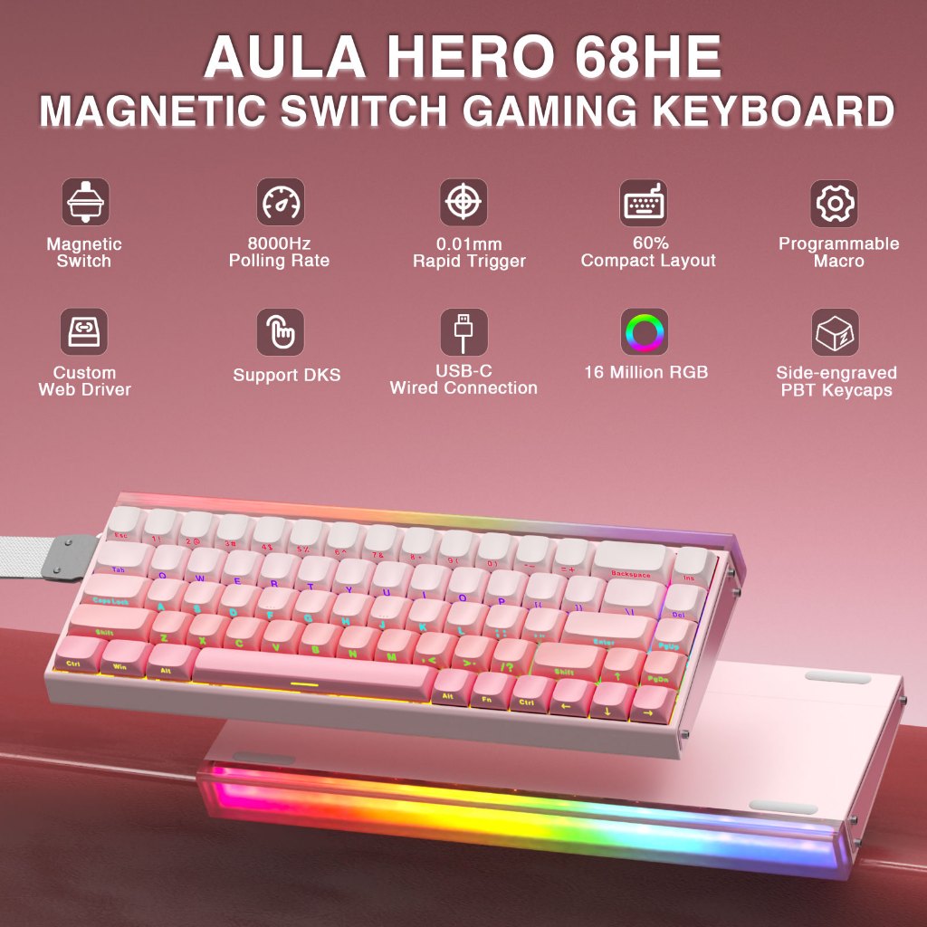 Aula HERO 68HE Magnetic RT Mechanical Keyboard 68Keys 8Khz คีย์บอร์ด ...