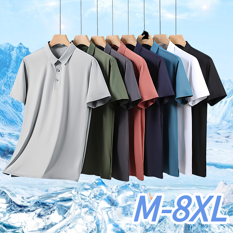 M-8xl ฤดูร้อนผ้าไหมน้ําแข็งไม่มีรอยต่อ Breathable Lapel ธุรกิจแฟชั่น Plus ขนาดแขนสั้น Plus ขนาด ...
