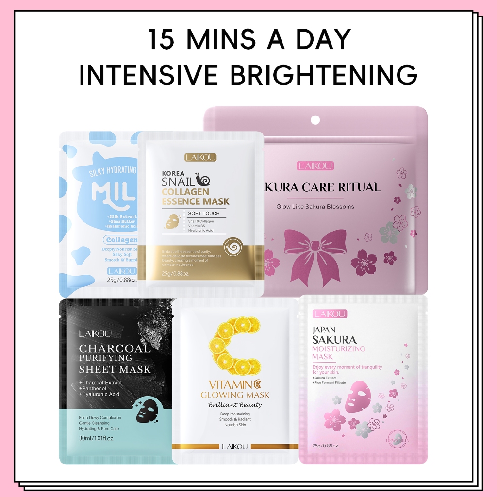 Laikou Skincare Mask Sheet Sakura Vitamin C Brightening Milk Snail ...