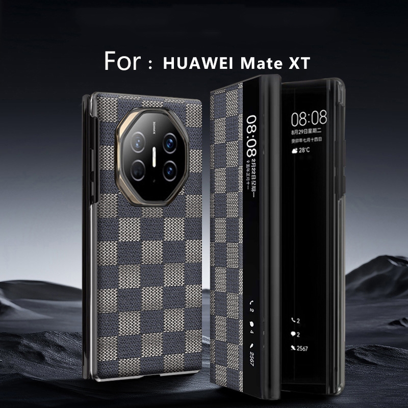 Matext ปลอกสําหรับ Huawei Mate XT รูปแบบตารางสมาร์ทหน้าต่างธุรกิจแฟชั่น PU หนังกันกระแทก Hard ...