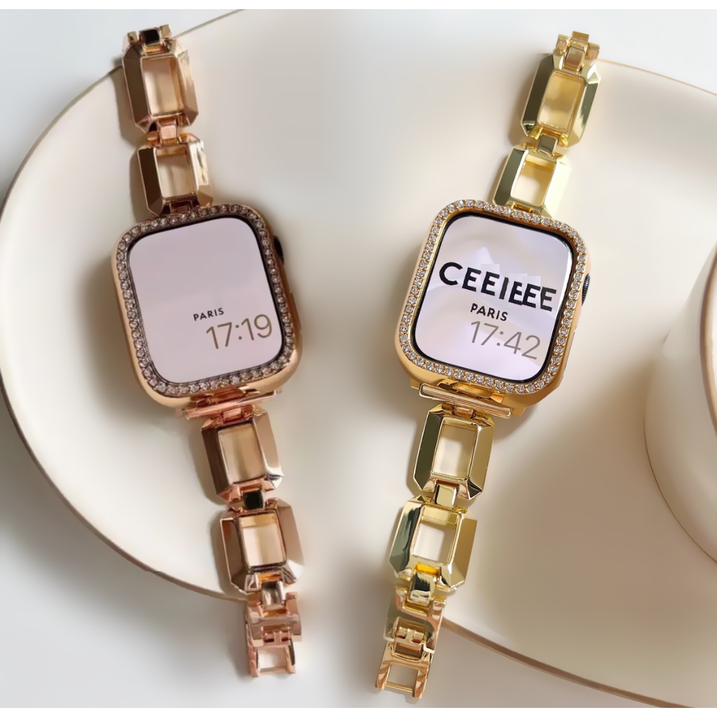 Bling Diamond iwatch Case + Strap Block Resin Metal i Watch Strap For ...