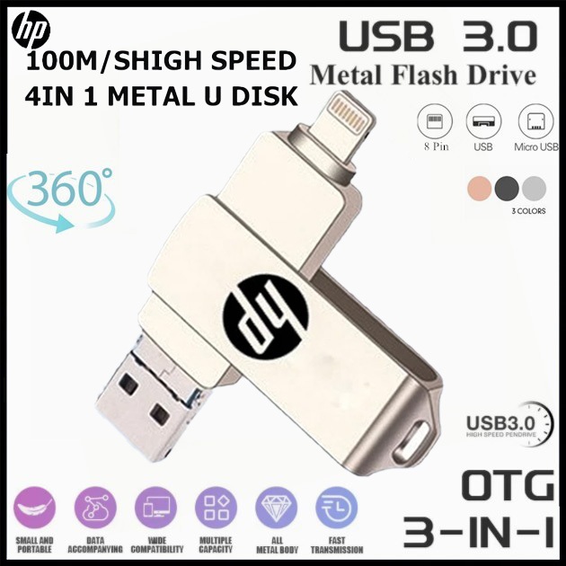 Hp แฟลชไดรฟ์ flashdrive ios Type-C Usb 1TB/2TB 4 in 1 FlashDrive 3 in 1 ...