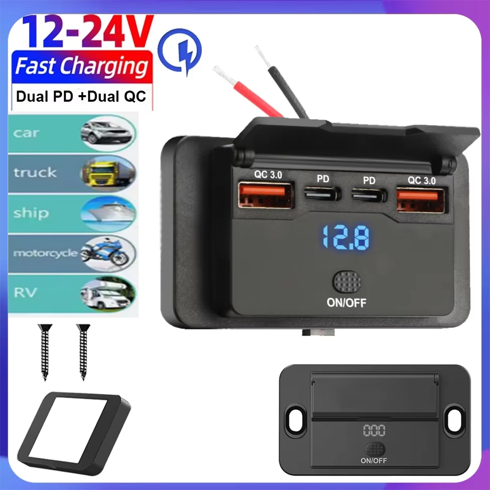 4-ports 12/24V USB C Outlet Panel Wall Mount car Charger Socket พร้อม ...