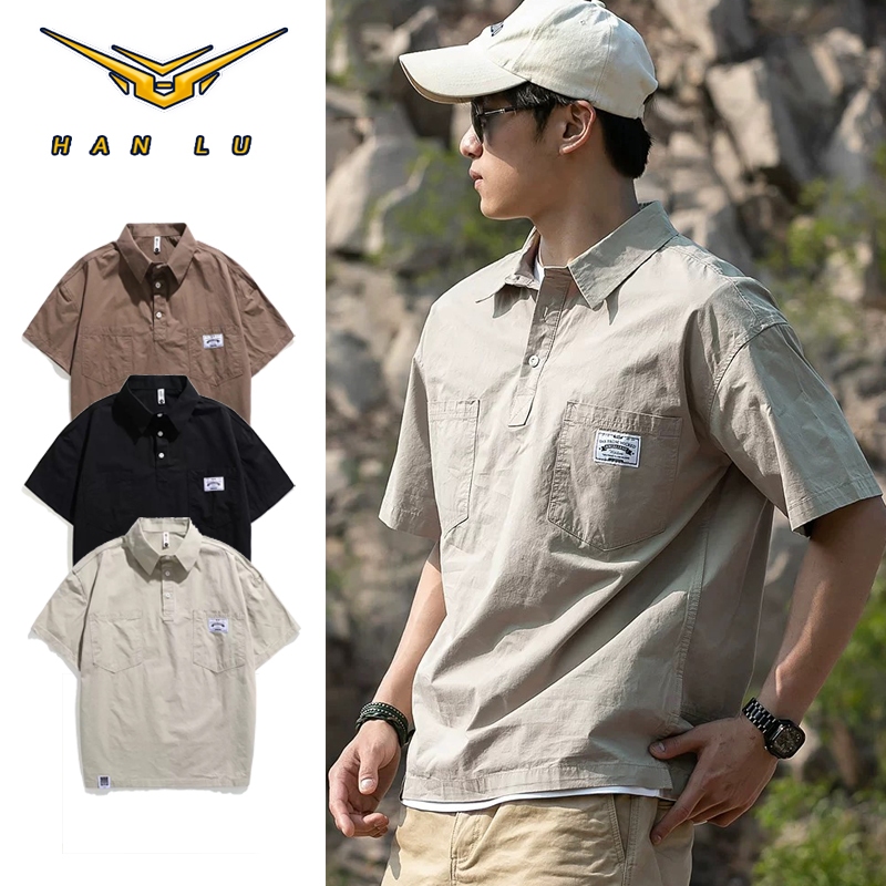 Hanlu เสื้อโปโลแขนสั้นผู้ชายชุดทํางานฤดูร้อนเสื้อเชิ้ตปกย้อนยุคสไตล์ ...