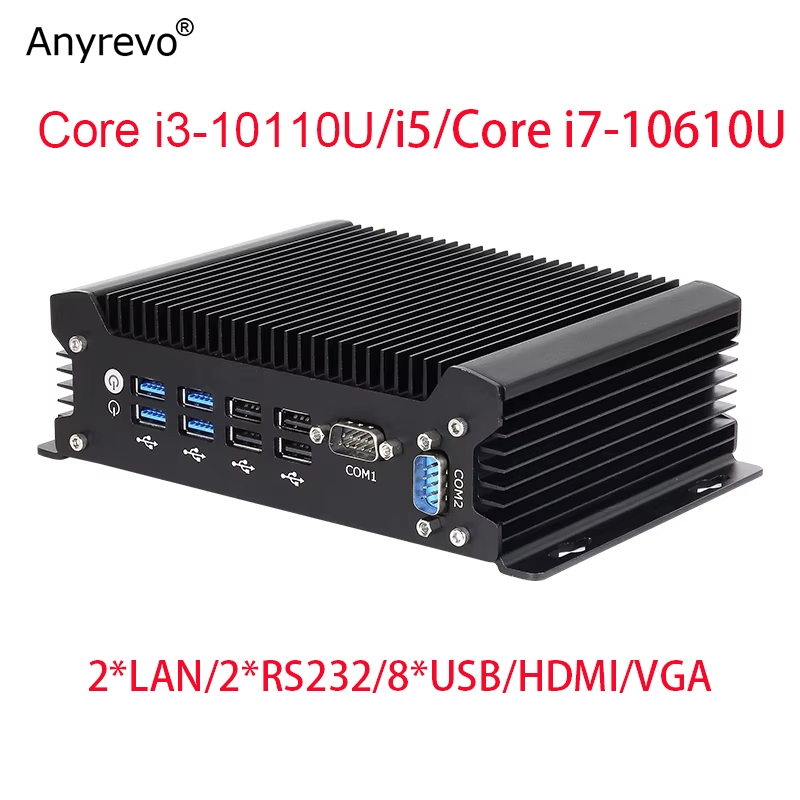 Fanless Mini PC Intel Core i7-10610U i5-10310U i3-10110U 2x RS232 2x ...